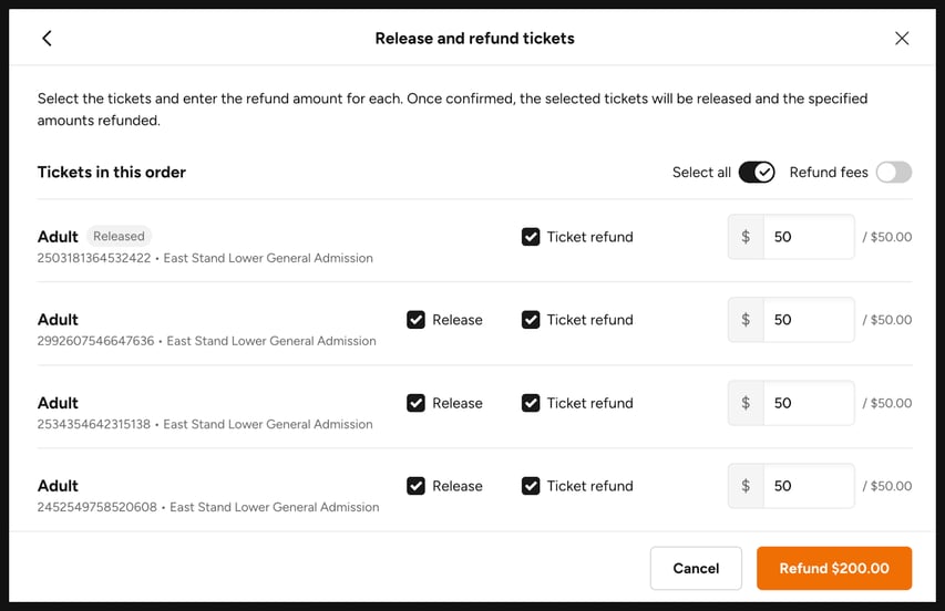 How to issue refunds and release tickets.