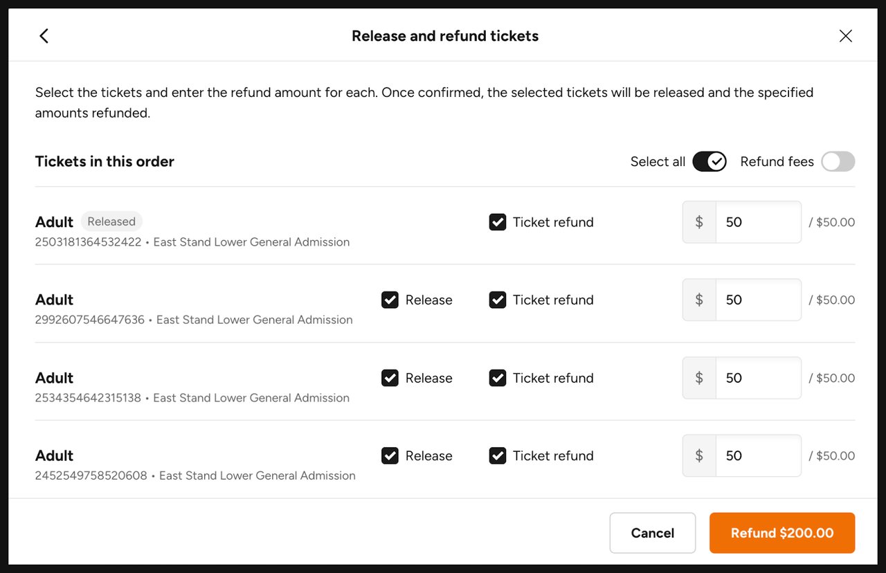 How to issue refunds and release tickets.